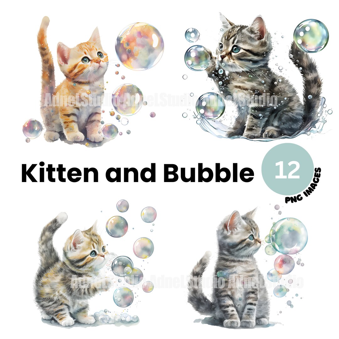 Watercolor Bubble Cat Clipart Funny Cat Clipart, Cute Cat Clipart ...