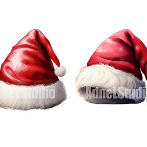 Christmas Santa Hat Clipart - Watercolor Christmas Clipart, Santa Claus ...