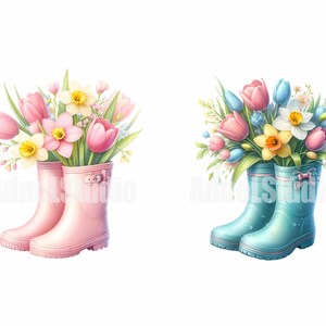 Watercolor Floral Rain Boots Clipart, Spring Flowers Illustration ...