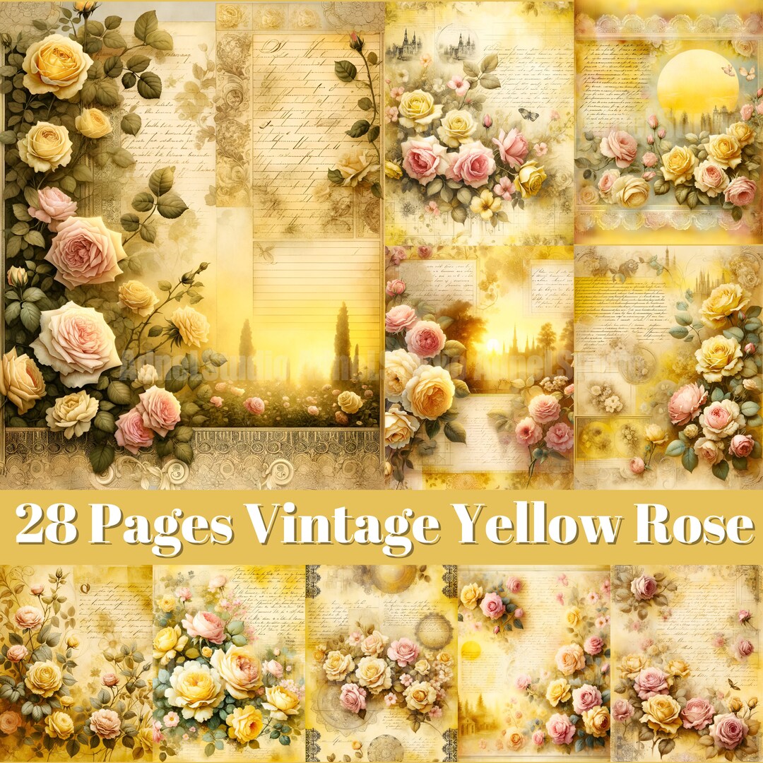 Vintage Yellow Rose Junk Journal, Shabby Paper Roses, Vintage Victorian ...