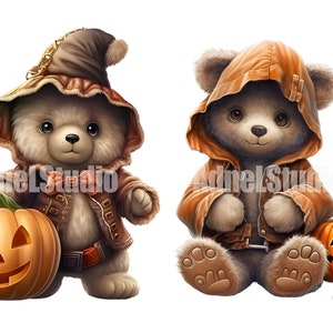 Halloween Teddy Bear Clipart - Halloween Clipart, Watercolor Teddy Bear ...