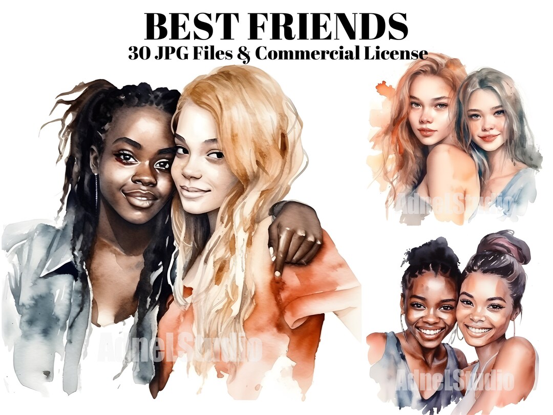 Watercolor Best Friends Clipart 30 High Quality Jpgs Files - Etsy