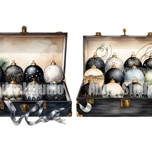 Christmas Black Bauble Clipart, Cozy Christmas Baubles Box Clipart ...