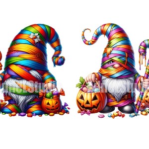 Halloween Mummy Gnome Clipart Bundle, Sweet Candy Gnome PNG, Colorful ...