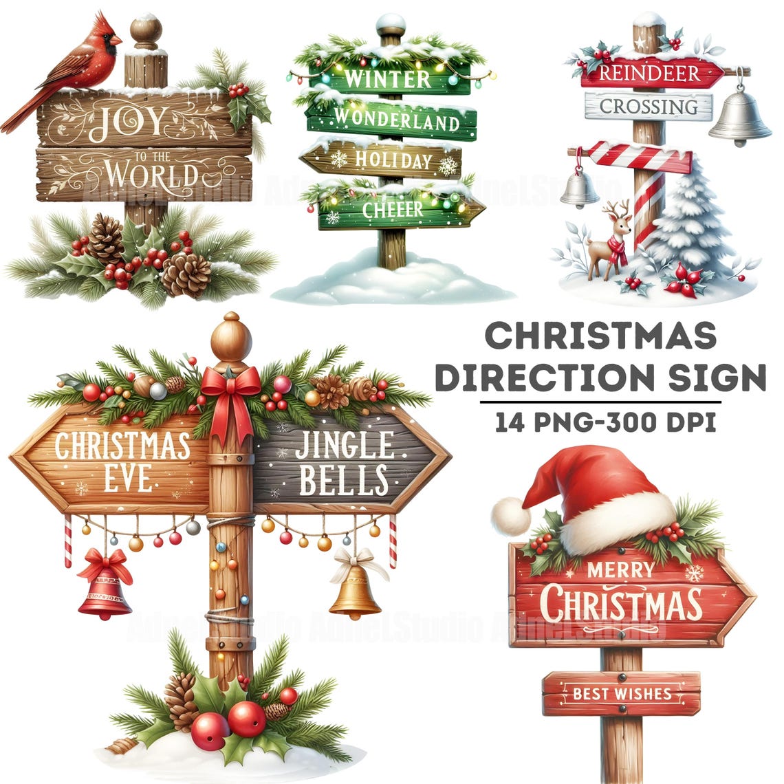 Christmas Direction Sign Clipart, Festive Cactus Ornament, Festive ...