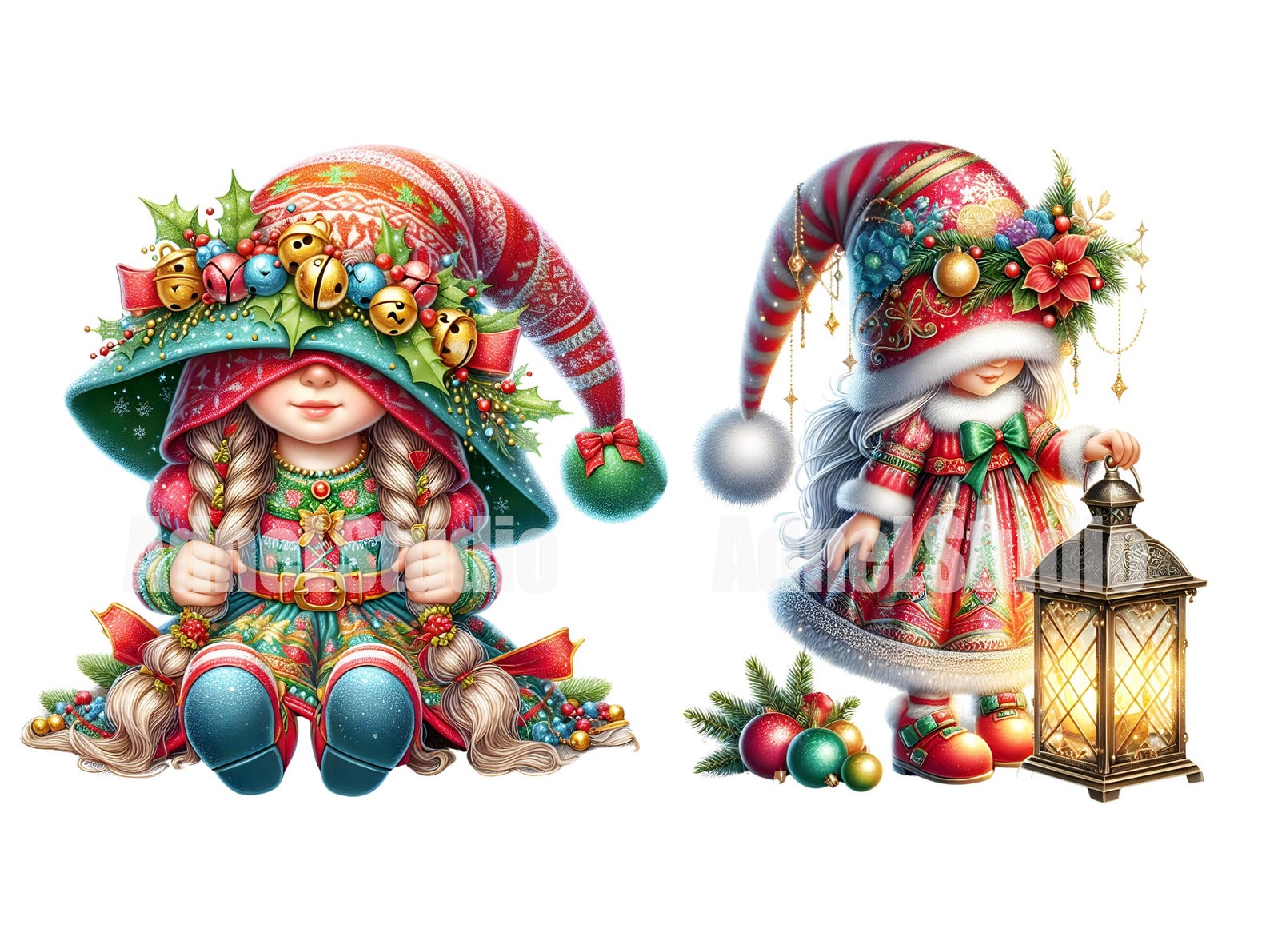 Festive Christmas Gnome Girl Clipart, Holiday Decor Digital Download ...