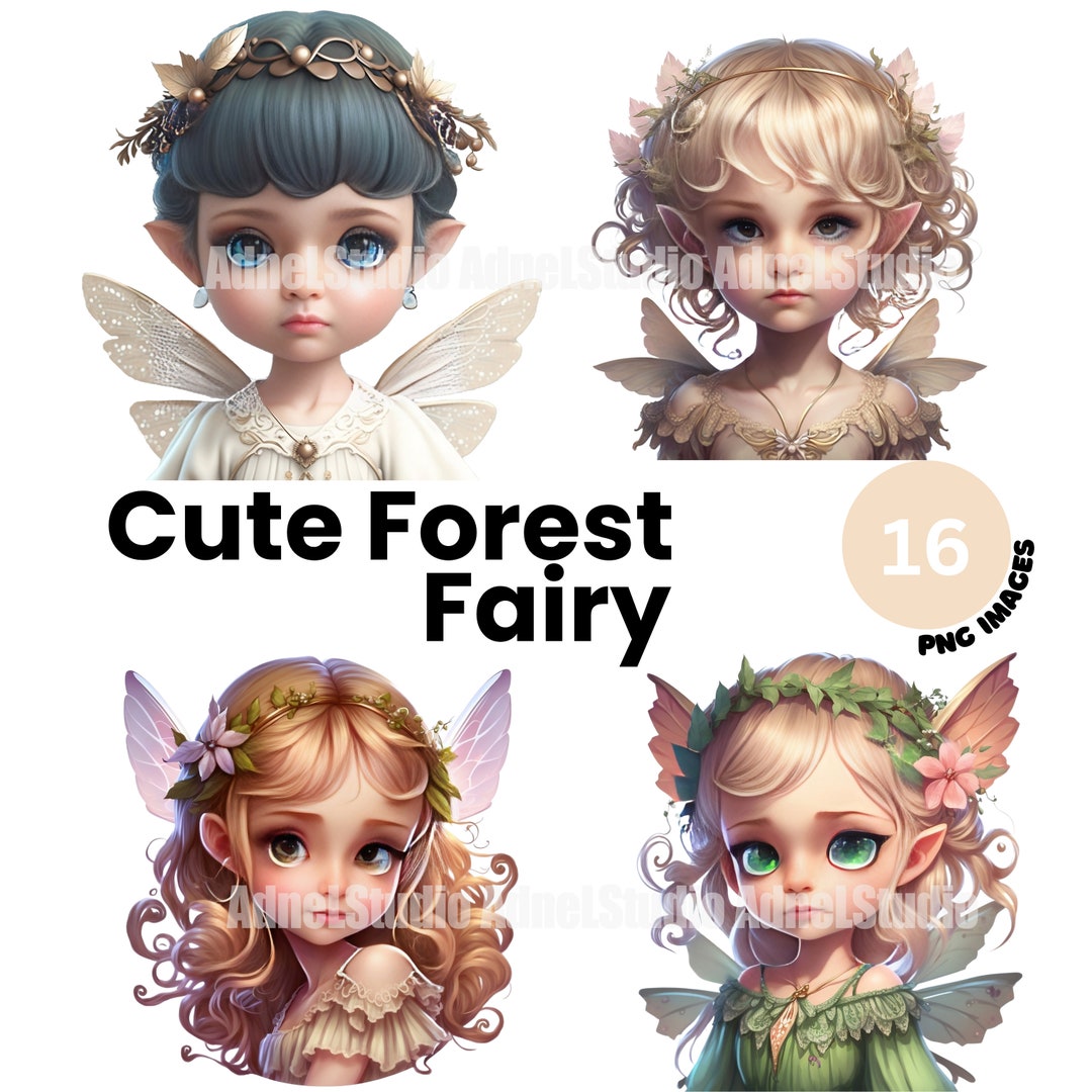 Cute Forest Fairy Clipart - Fairytale Digital Illustration, Mystical ...