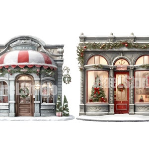Christmas Storefront Clipart - Cozy Christmas Store Clipart, Watercolor ...
