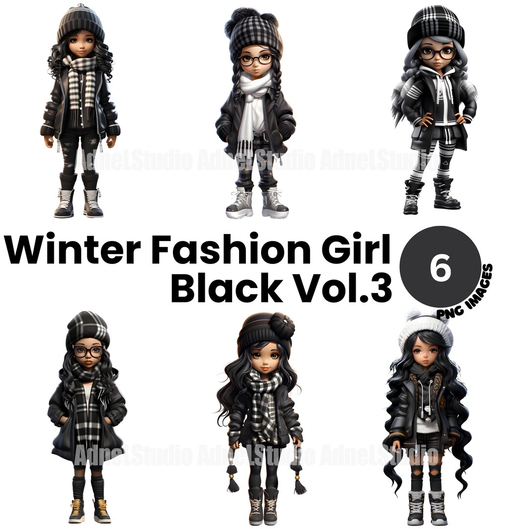 Black Winter Vibe Clipart - Winter Fashion Girl Clipart, African ...