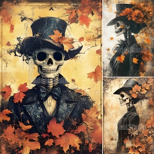 Vintage Halloween Skeleton Print, Gothic Victorian Skeleton Art, Spooky ...