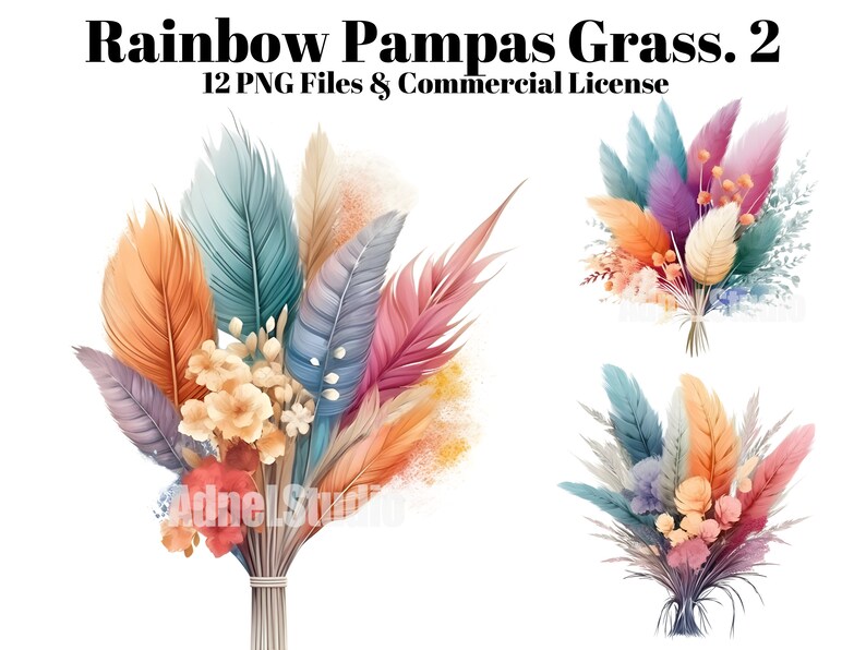 Rainbow Pastel Flower Clipart Watercolor Boho Floral Bouquet - Etsy