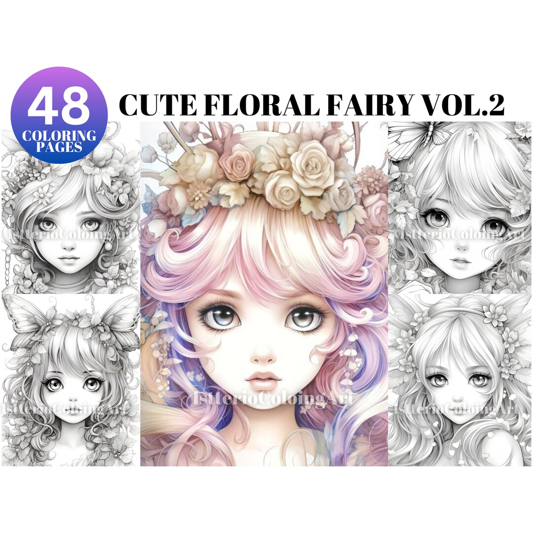 Fairy Girl Coloring Book Bundle - Grayscale Coloring Illustration ...
