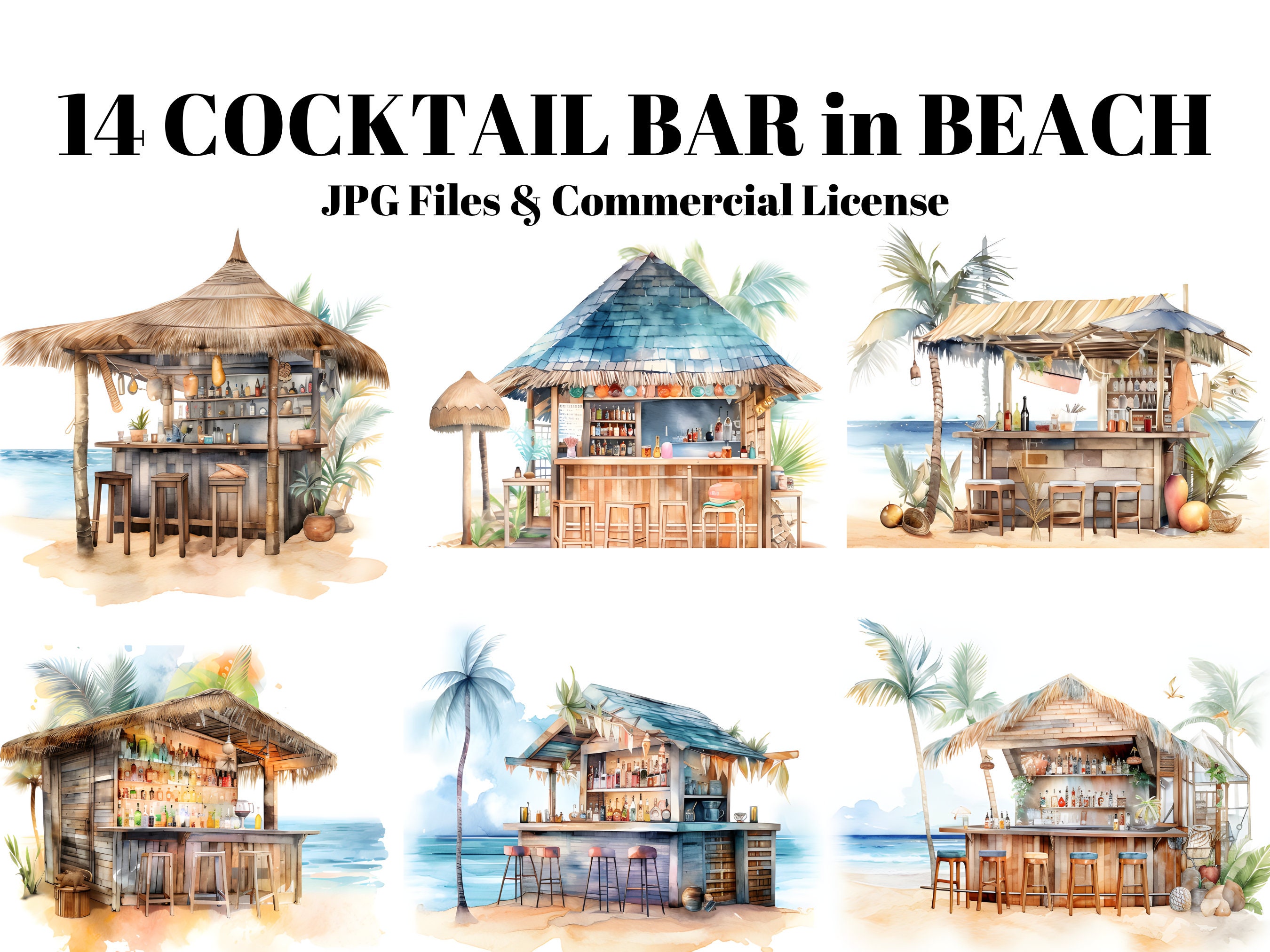 Cocktail Bar in Beach Clipart 14 High Quality Jpgs Files - Etsy
