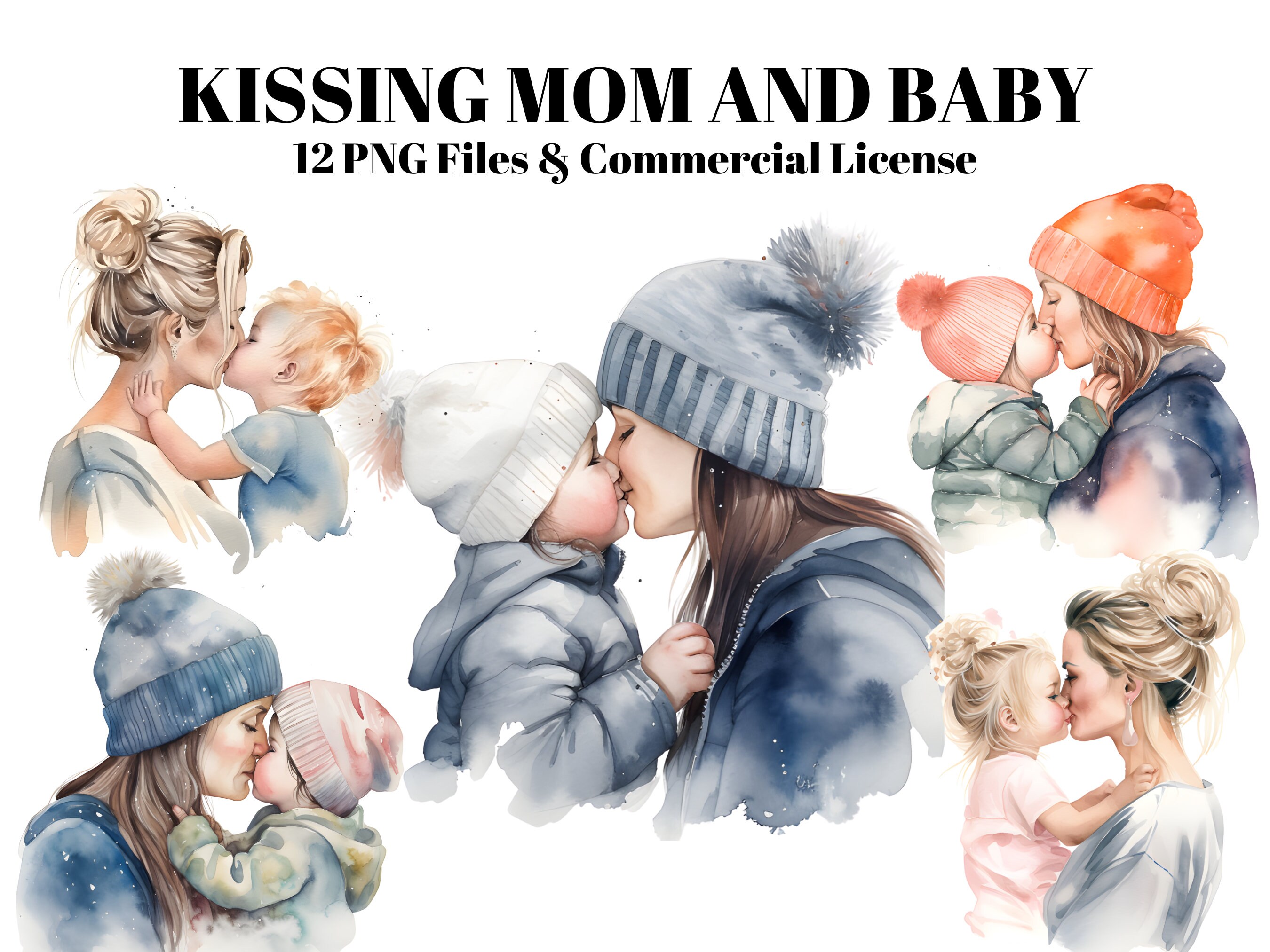 Mothers Day Clipart Watercolor Kissing Mom and Baby Clipart - Etsy