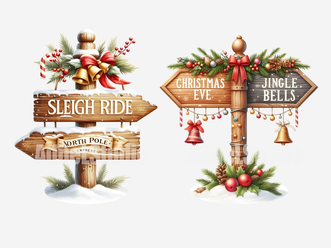 Christmas Direction Sign Clipart, Festive Cactus Ornament, Festive ...