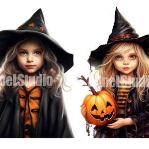 Cute Halloween Girl Clipart - Watercolor Halloween Little Girl Clipart ...