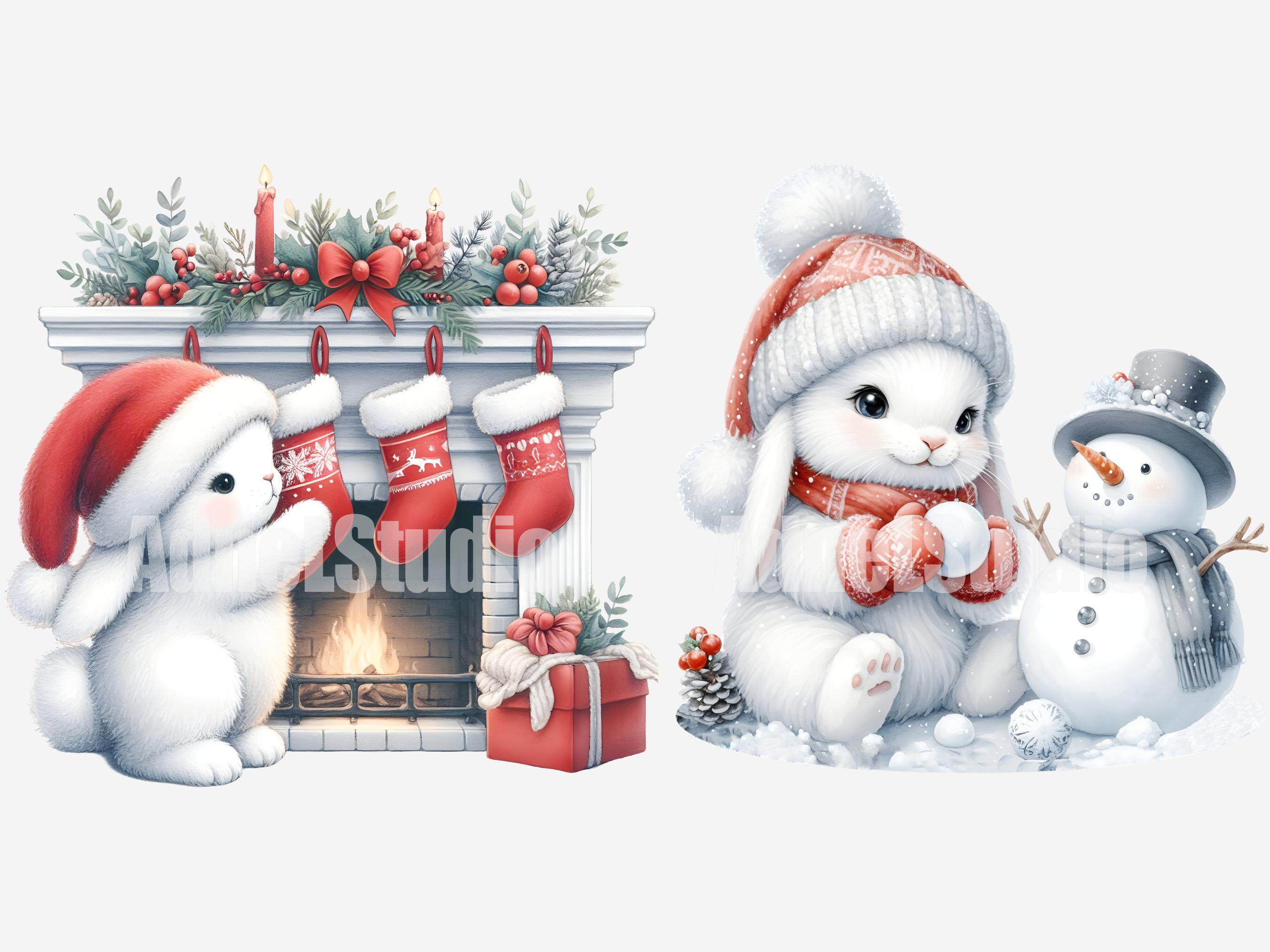 Christmas Rabbit Clipart, Festive Bunny PNG, Festive Rabbit Clipart ...