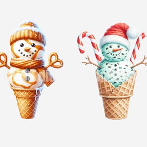 Christmas Ice Cream Snowman Clipart, Winter Cone Snowmen, Christmas Ice ...