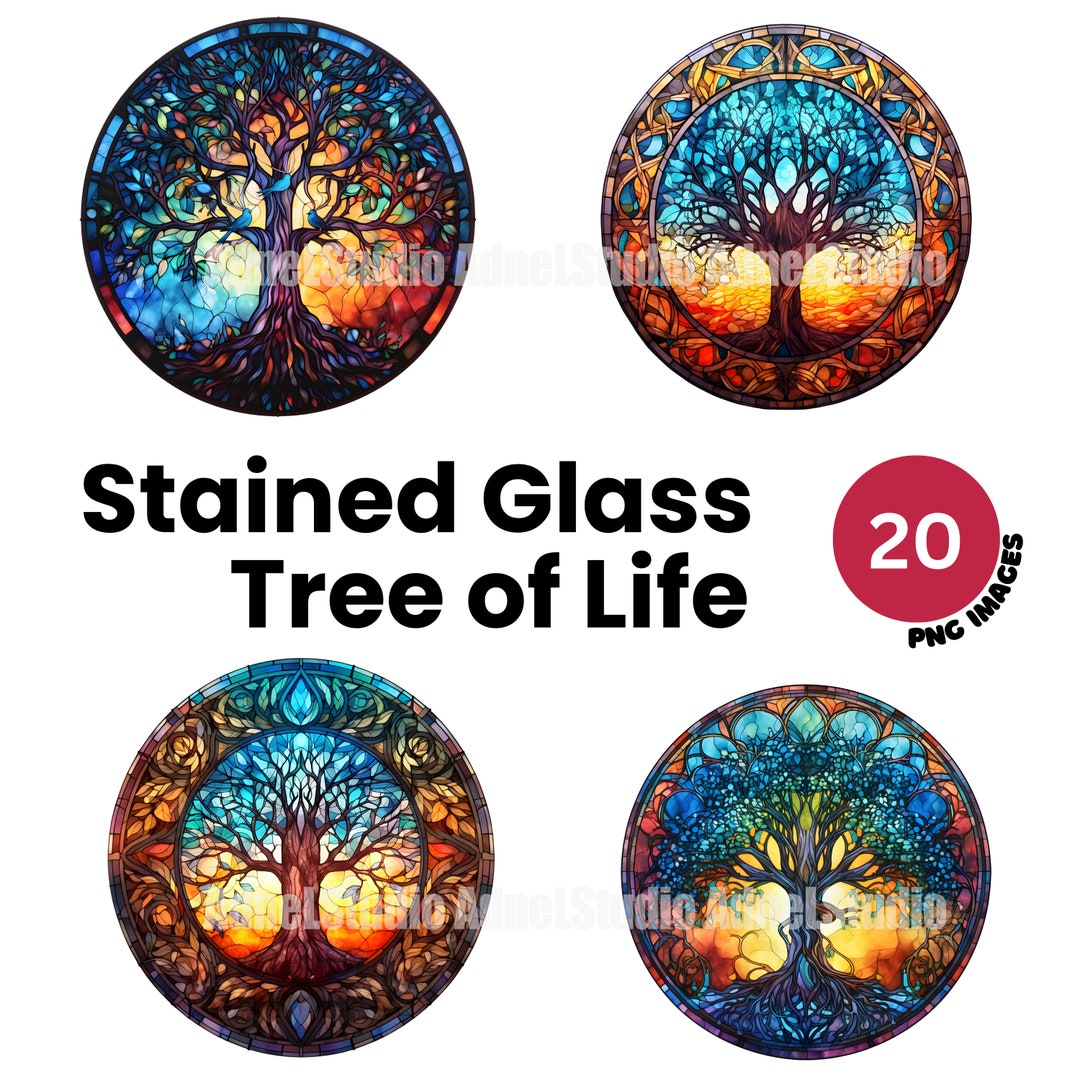 Stained Glass Tree of Life Clipart, Watercolor Tree of Life ...