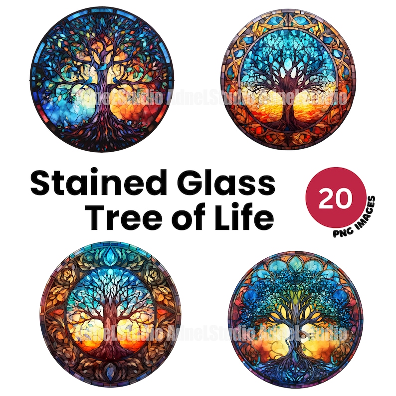 Stained Glass Tree of Life Clipart, Watercolor Tree of Life ...