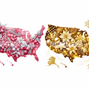 Christmas USA Map Clipart, Festive Holiday USA Map Digital Download ...