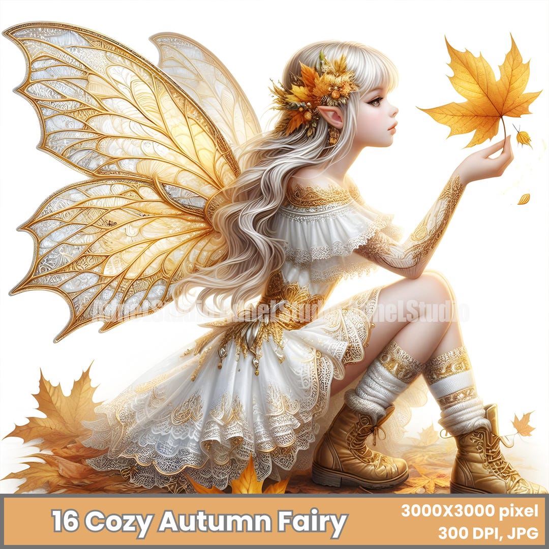 Cozy Autumn Fairy Illustration With Fall Leaves and Lanterns, Whimsical ...