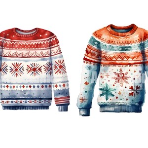 Christmas Ugly Sweater Clipart - Watercolor Christmas Sweater Clipart ...