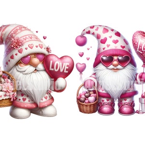 Pink Valentines Gnome Clipart, Watercolor Valentines Day Clipart ...