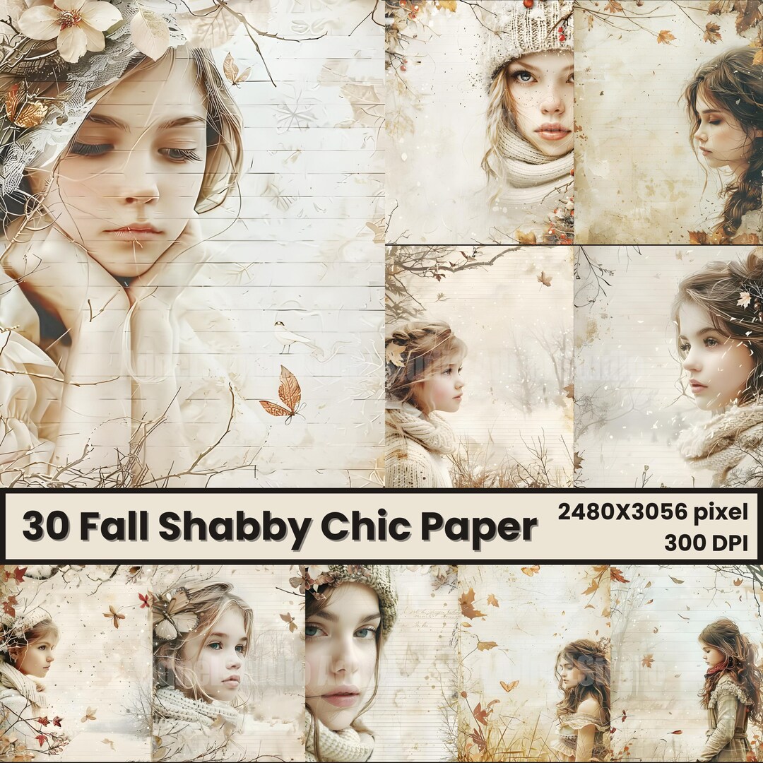 Fall Shabby Chic Digital Paper Bundle, Vintage Autumn Aesthetic ...