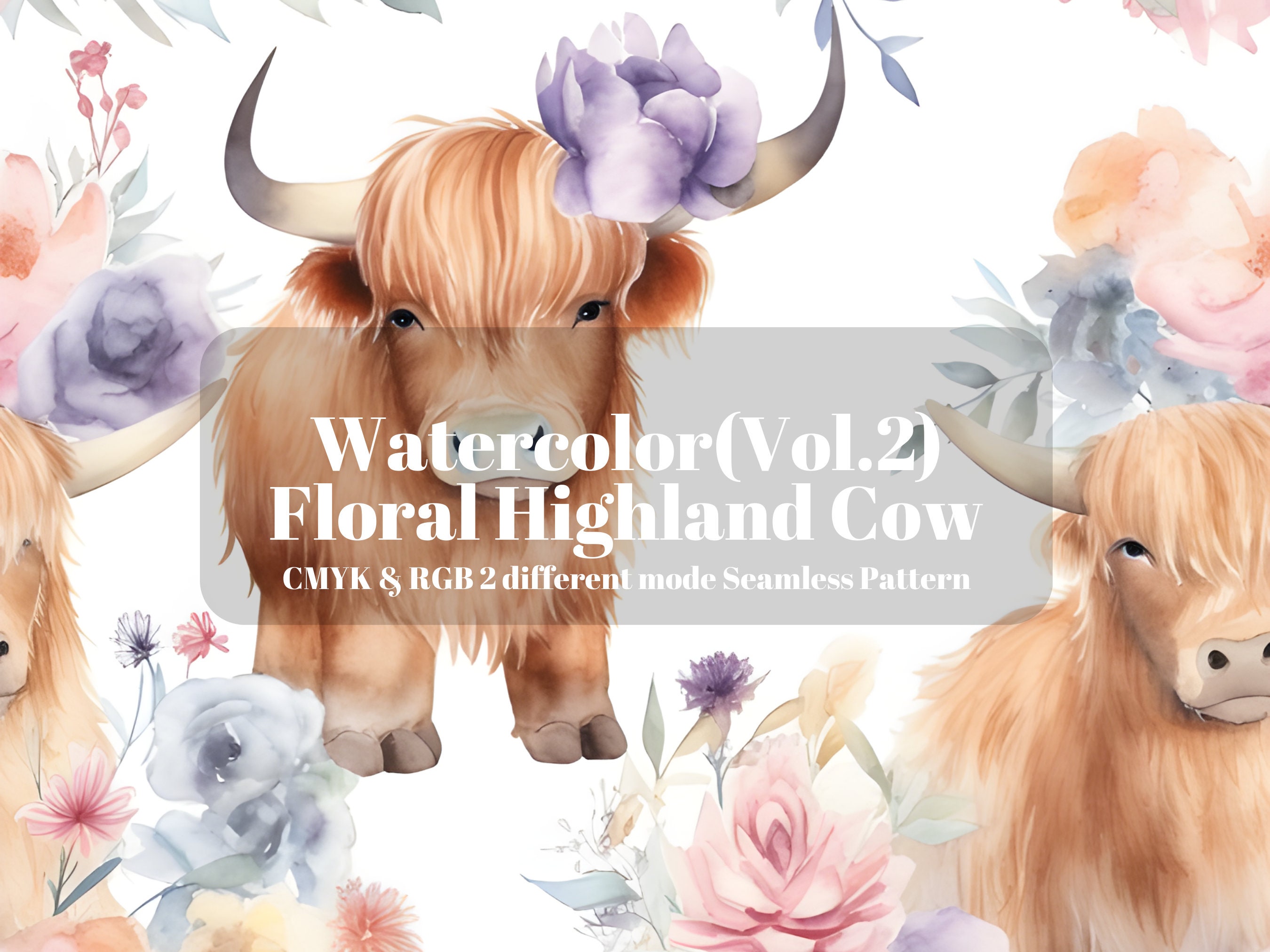 Watercolor Floral Highland Cow Seamless Pattern Highland Cow - Etsy