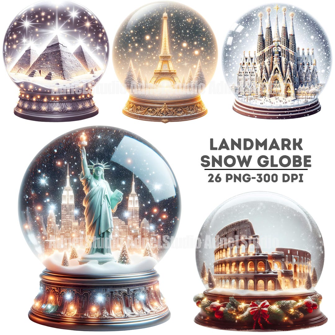 Landmark Snow Globe Clipart: 26 Travel-themed Holiday Pngs (digital ...