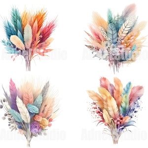 Rainbow Boho Flowers Clipart - Watercolor Boho Floral Bouquet Clipart ...