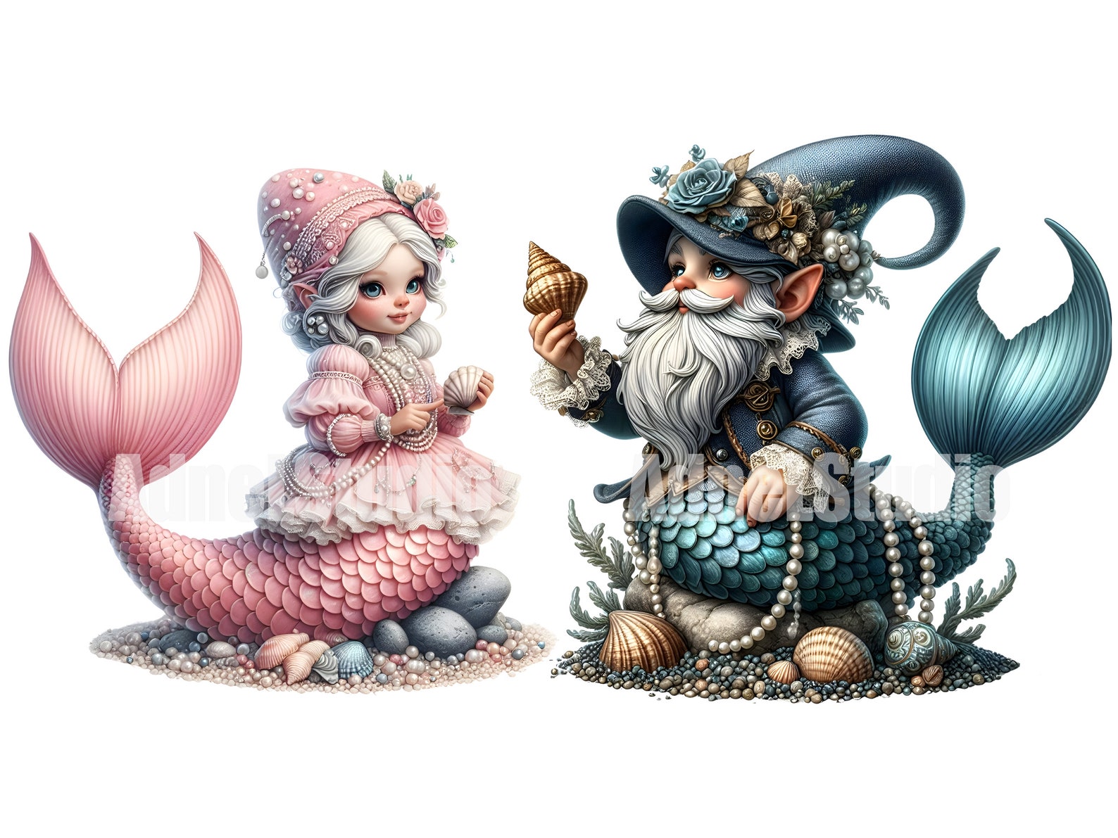 Watercolor Mermaid Gnome Clipart, Watercolor Mermaid Clipart ...