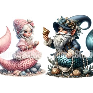 Watercolor Mermaid Gnome Clipart: Nautical PNG Images (digital Download ...