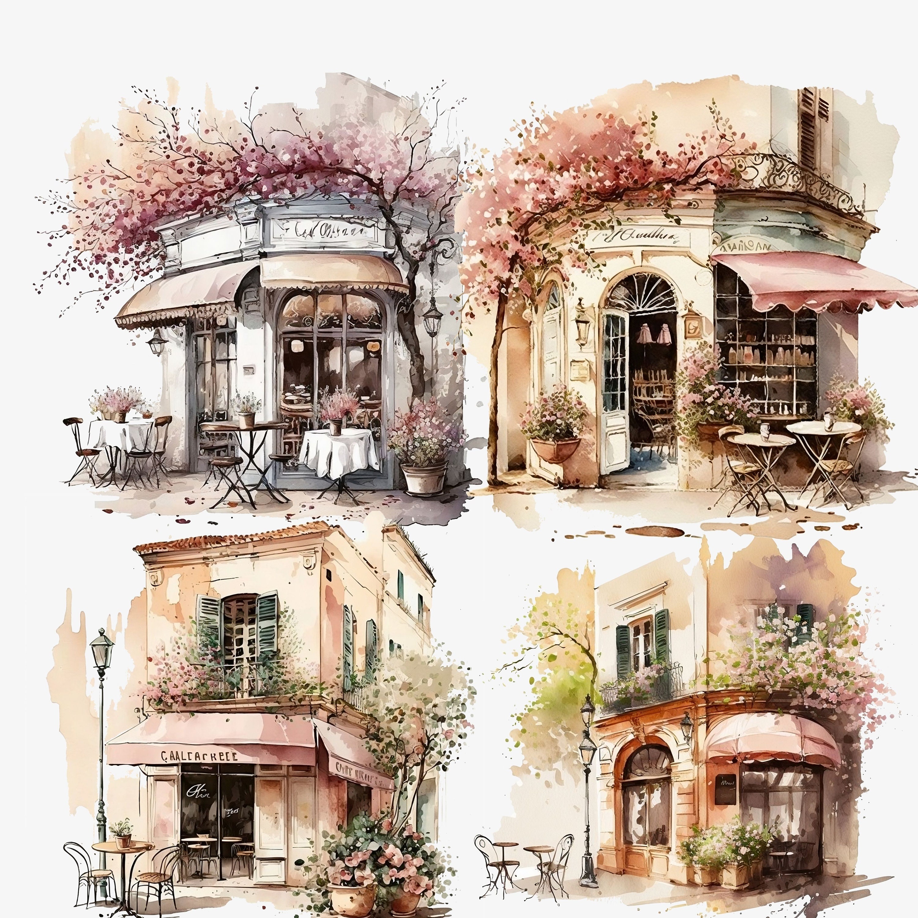 Watercolor Spring Coffee Shop Clipart 20 High Quality Cafe - Etsy Australia