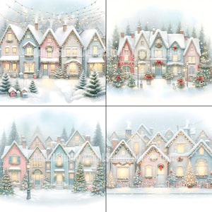 Snowy Christmas Village Clipart Bundle, Cozy Winter Houses With Holiday ...