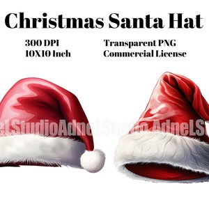 Christmas Santa Hat Clipart - Watercolor Christmas Clipart, Santa Claus ...