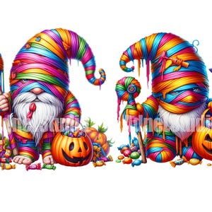 Halloween Mummy Gnome Clipart Bundle, Sweet Candy Gnome PNG, Colorful ...