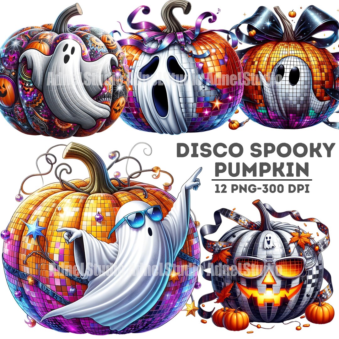 Disco Spooky Pumpkin Clipart, Halloween Ghost Design, Fall Sublimation ...