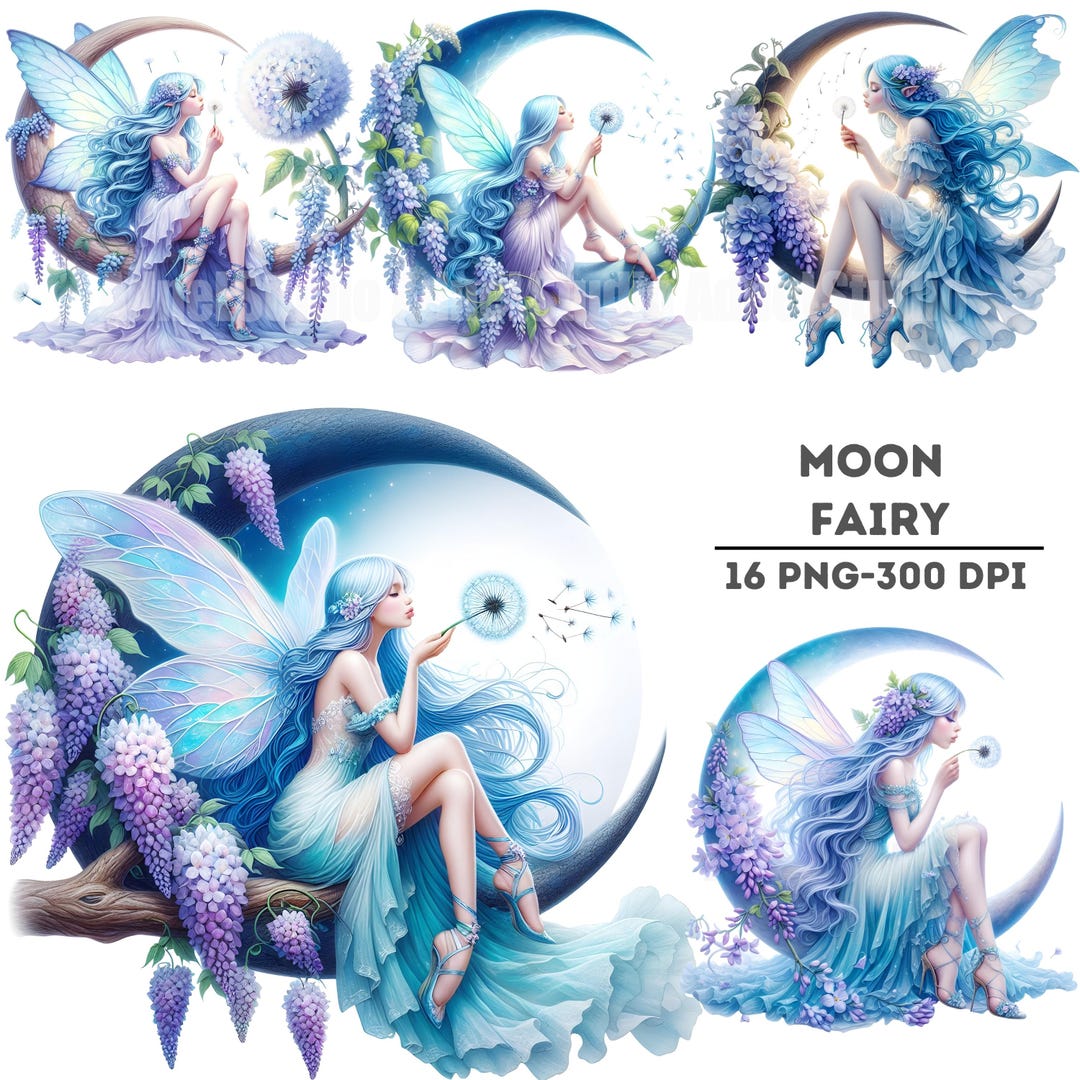 Watercolor Moon Fairy Clipart, Fantasy Fairy PNG, Mystical Moon ...