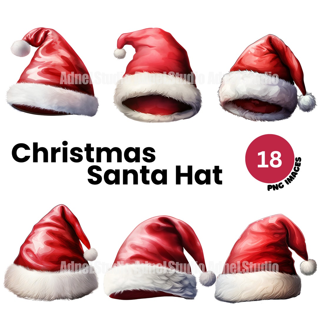 Christmas Santa Hat Clipart - Watercolor Christmas Clipart, Santa Claus ...