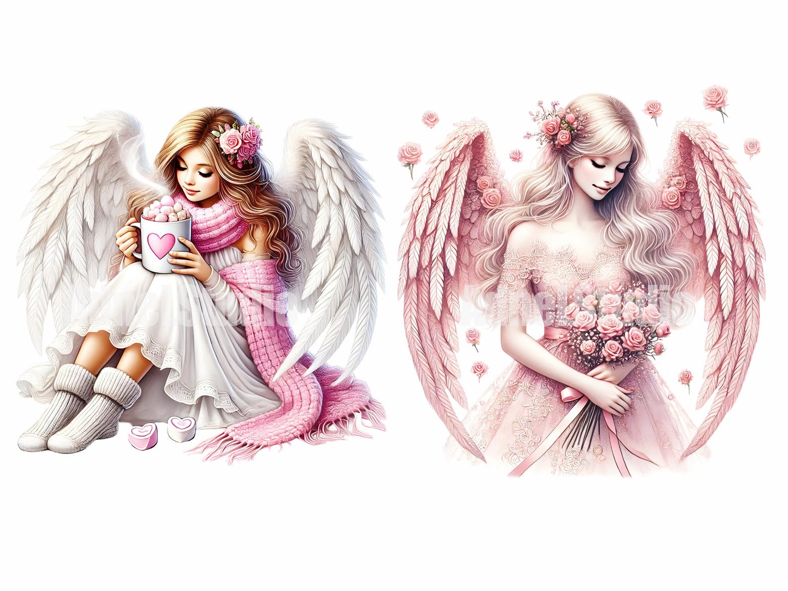 Cozy Valentine's Angel Clipart Set, Cozy Valentine's Day Angel ...
