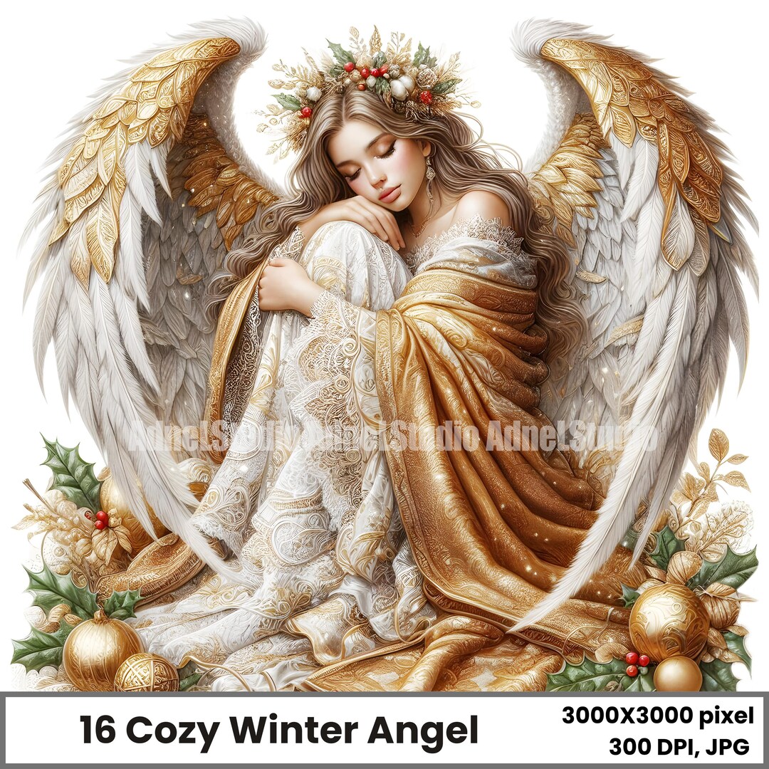 Cozy Winter Angel Digital Print, Christmas Angel Clipart, Elegant ...