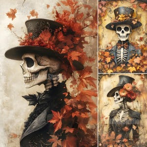 Vintage Halloween Skeleton Print, Gothic Victorian Skeleton Art, Spooky ...