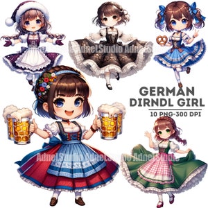 Watercolor German Dirndl Girl Clipart, German Dirndl Dress Clipart ...
