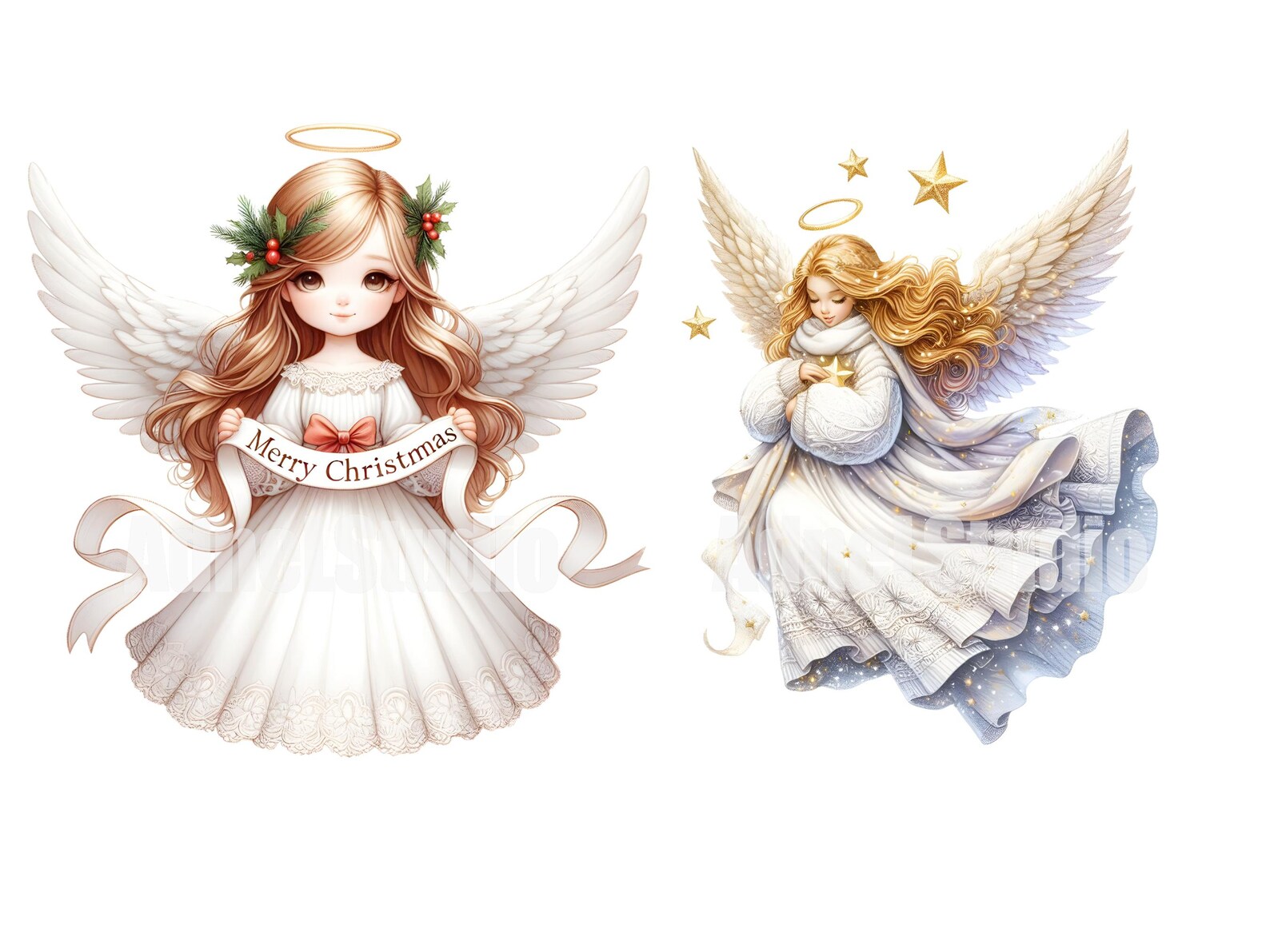 Christmas Angel Clipart Bundle, Holiday Angels Digital Art, Angel ...