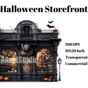 Halloween Storefront Clipart, Watercolor Halloween Shop Clipart ...