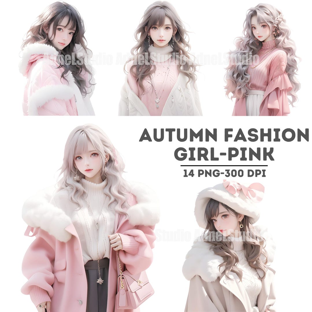 Pink Autumn Fashion Girl Clipart, Fall Girl Sticker, Anime Girl Sticker ...