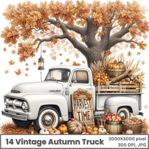 14 Vintage Autumn Truck Clipart, Fall Harvest Pumpkin Truck Clipart ...