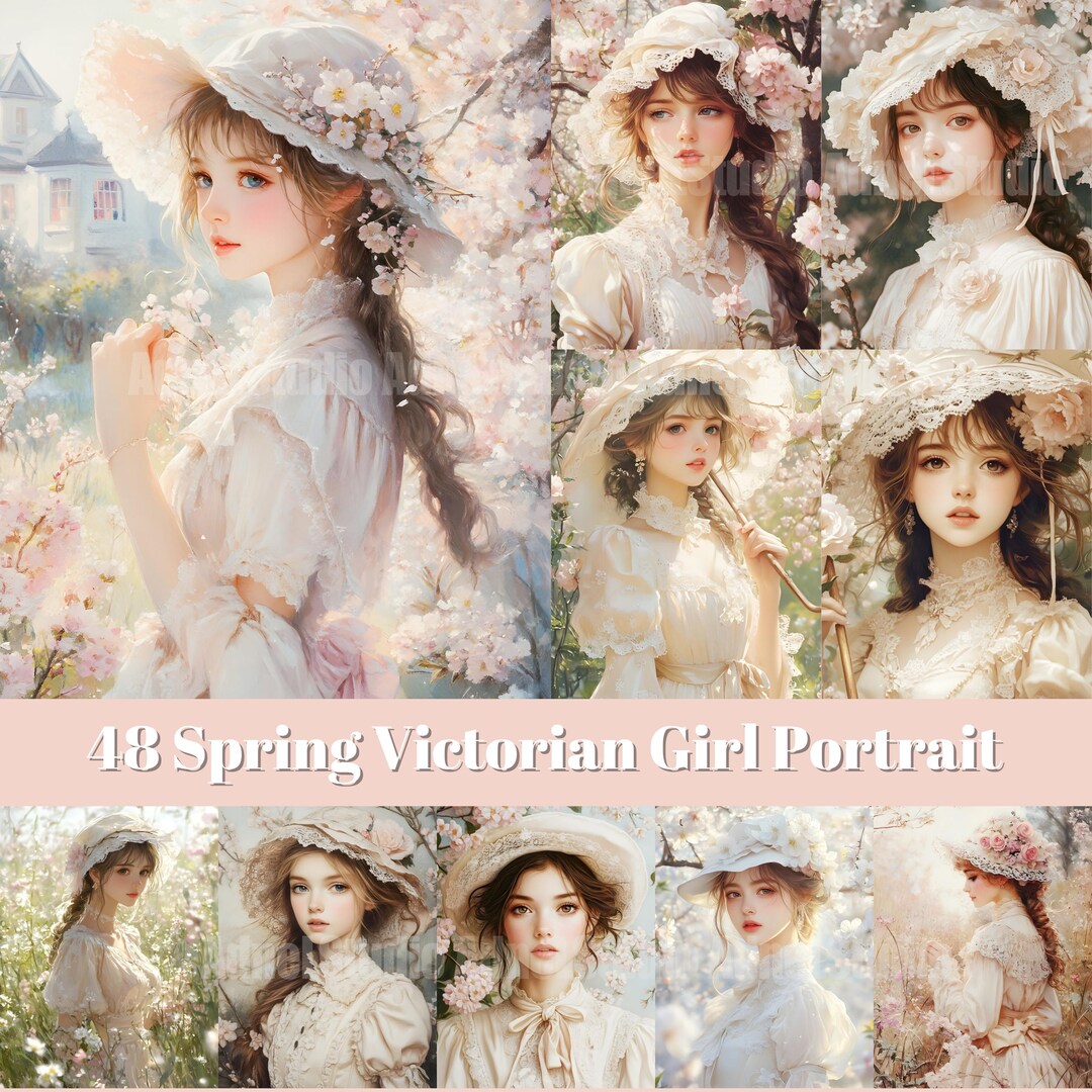Victorian Girl Portrait, Spring Aesthetic Clipart, Vintage Lady ...